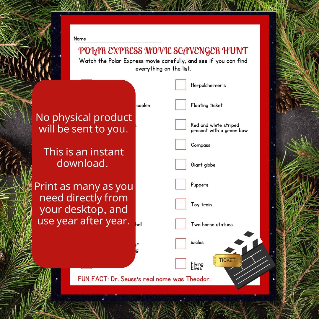 Christmas Movie Night Scavenger Hunt | Christmas Movie Activity ...