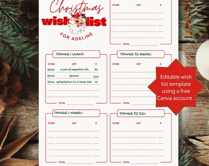 Kids Christmas Wish List, Letter to Santa Template (instant Download ...