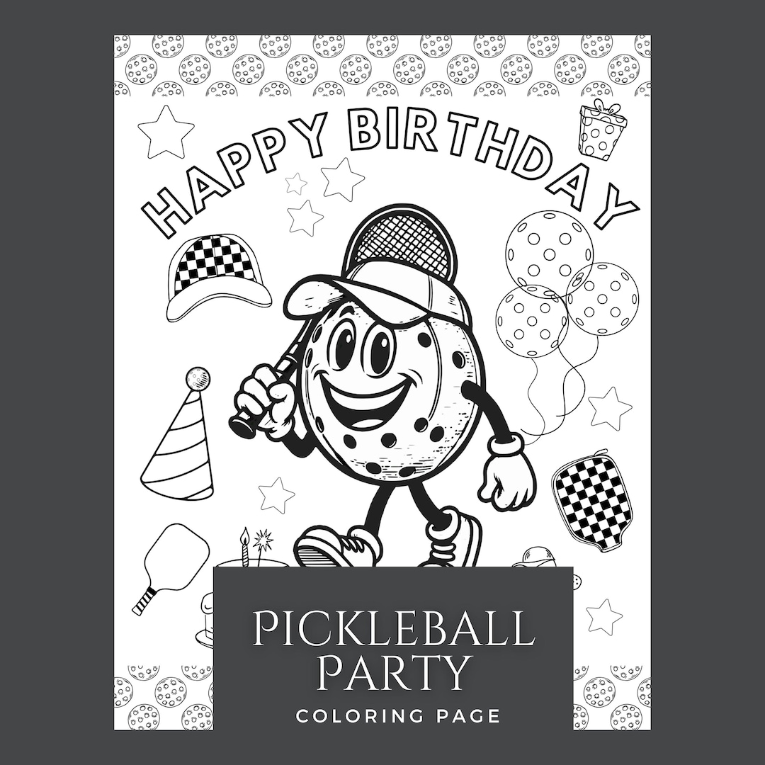 Boys Pickleball Birthday Coloring Page, Editable Boys Pickleball ...