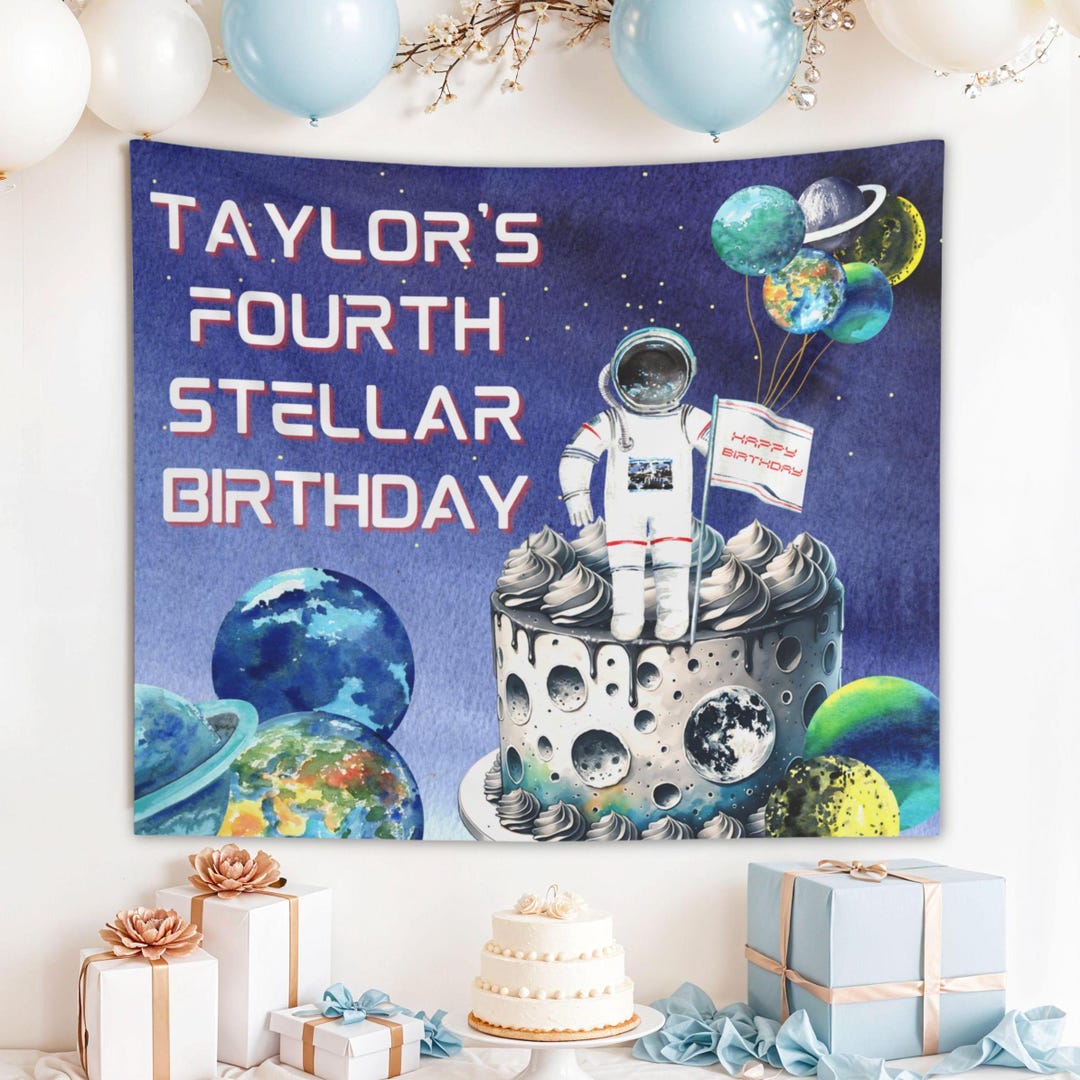 Space First Birthday Backdrop, Custom Outer Space Party Decor, Galaxy ...