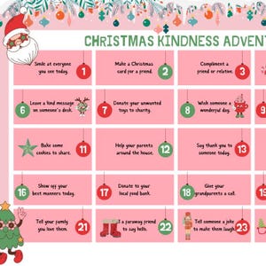 Kindness Advent Calendar Teen Advent Calendar Printable Advent Calendar ...