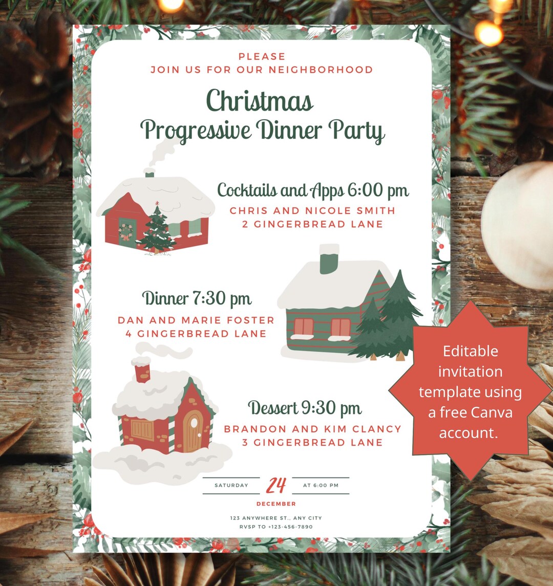 Progressive Dinner | Editable Template | Christmas Dinner Party ...