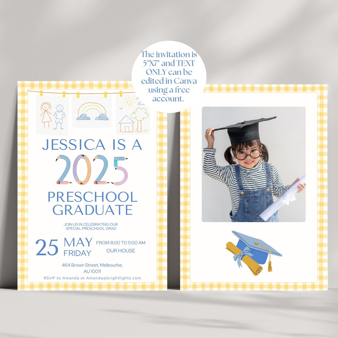 Graduation Invitation 2025 Preschool, Editable Preschool Invite ...