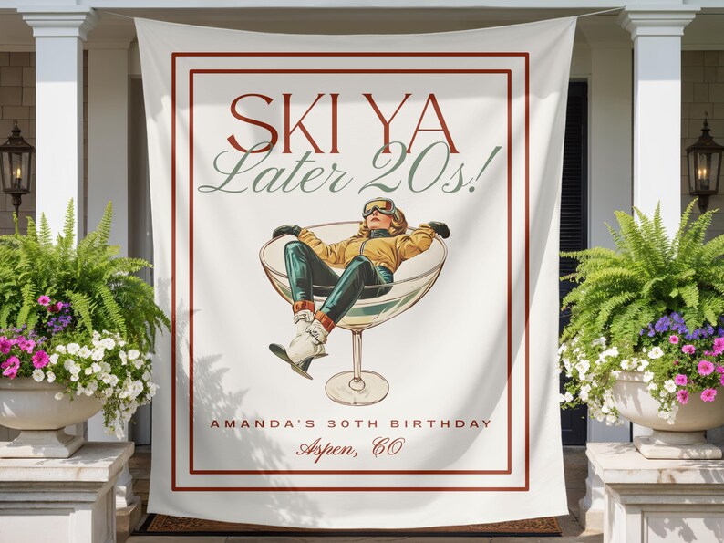 Ski Ya Later 20s Backdrop, Ski Ya Later Twenties Banner, Ski Themed ...