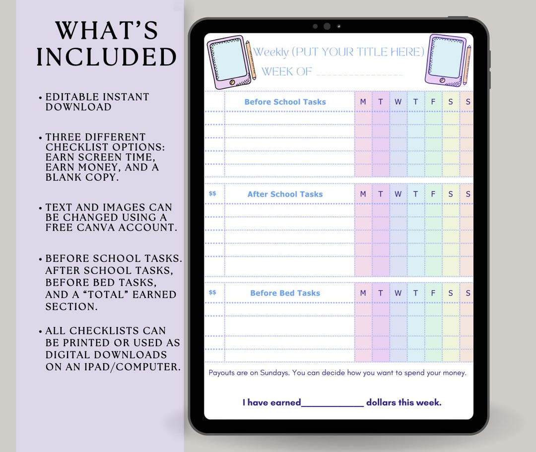 Kids Chore Chart Bundle: Tween/teen Daily Routine (canva Templates ...