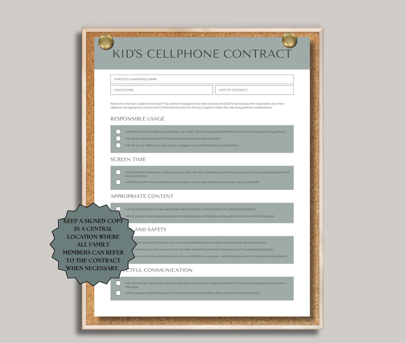 First Phone | Phone Contract for Kids | Easy to Read | Parent Child ...