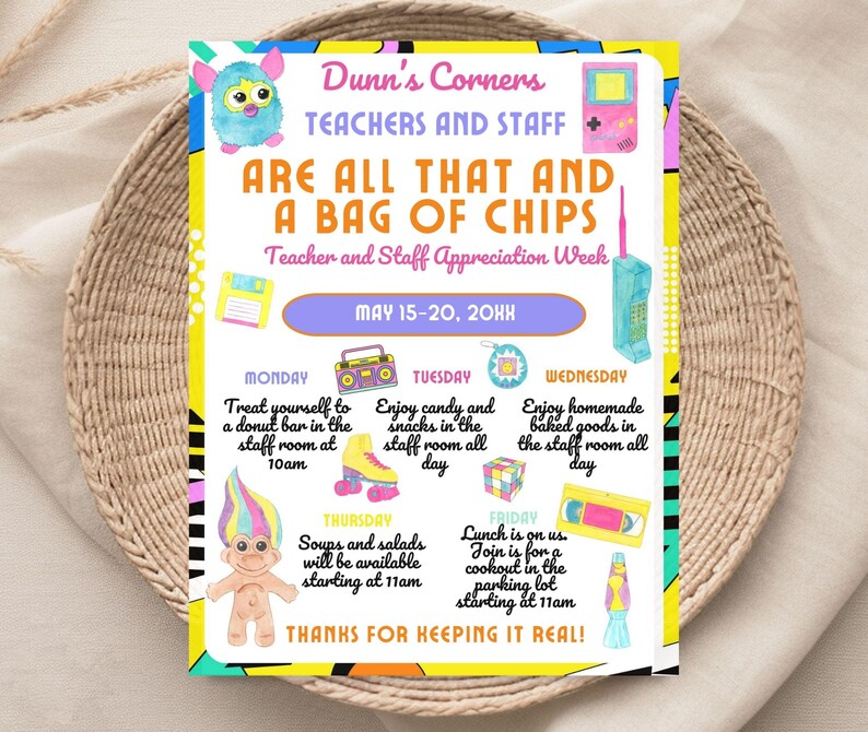 Editable 90s Teacher Appreciation Flyer, Editable Retro Template for ...