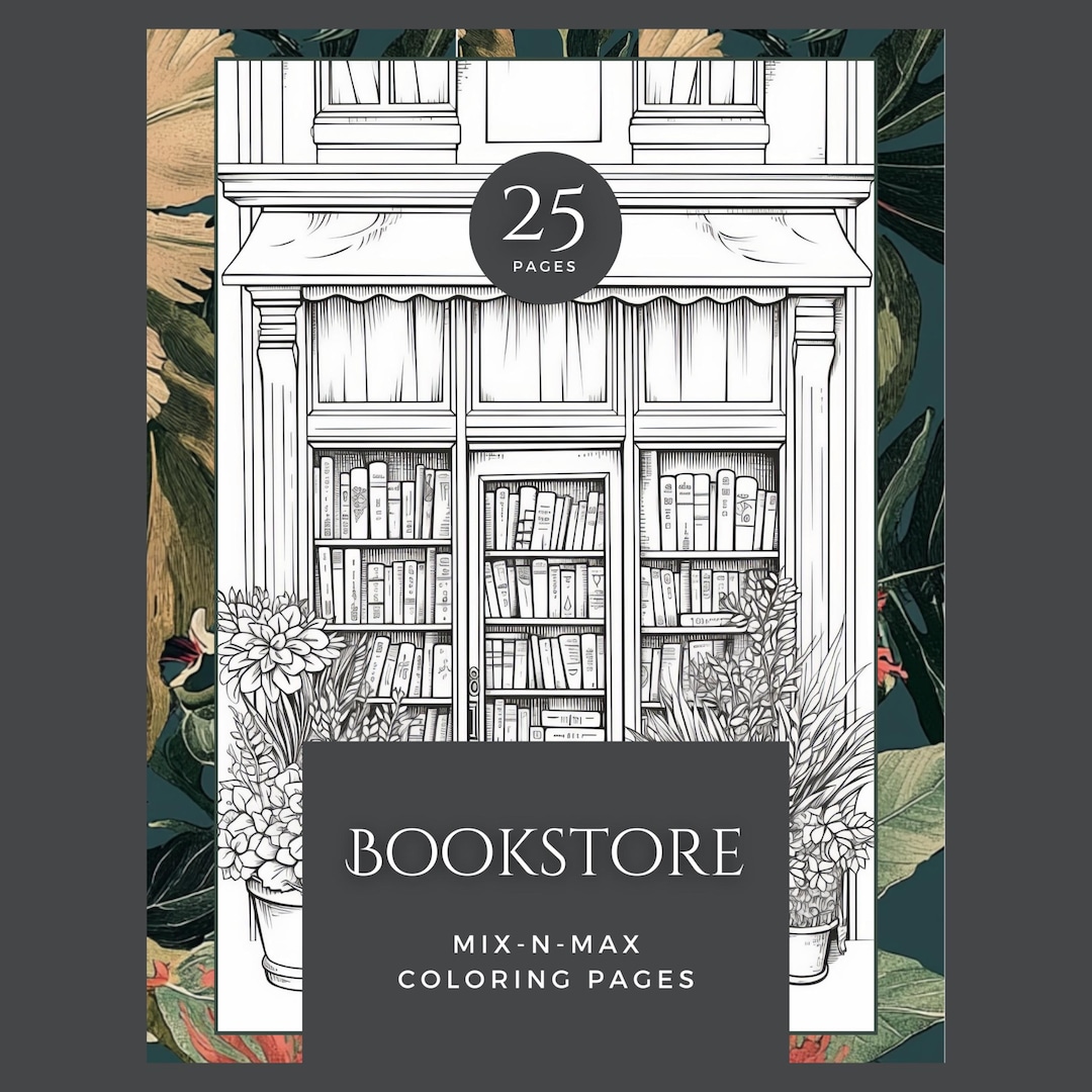Bookstore Coloring Pages, Cozy Bookstore Front, Aesthetic Bookstore ...