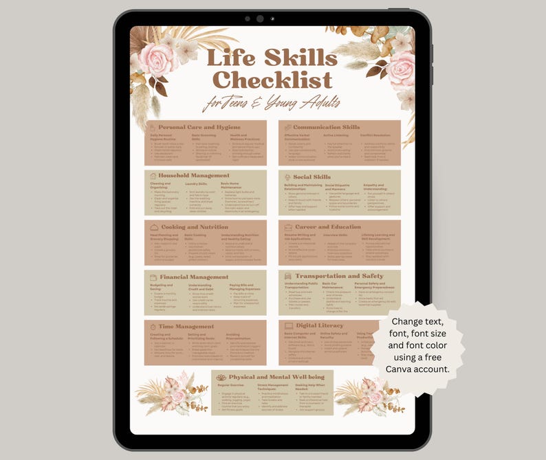Bucket List Life Skills Checklist for Teens & Young Adults Printable ...