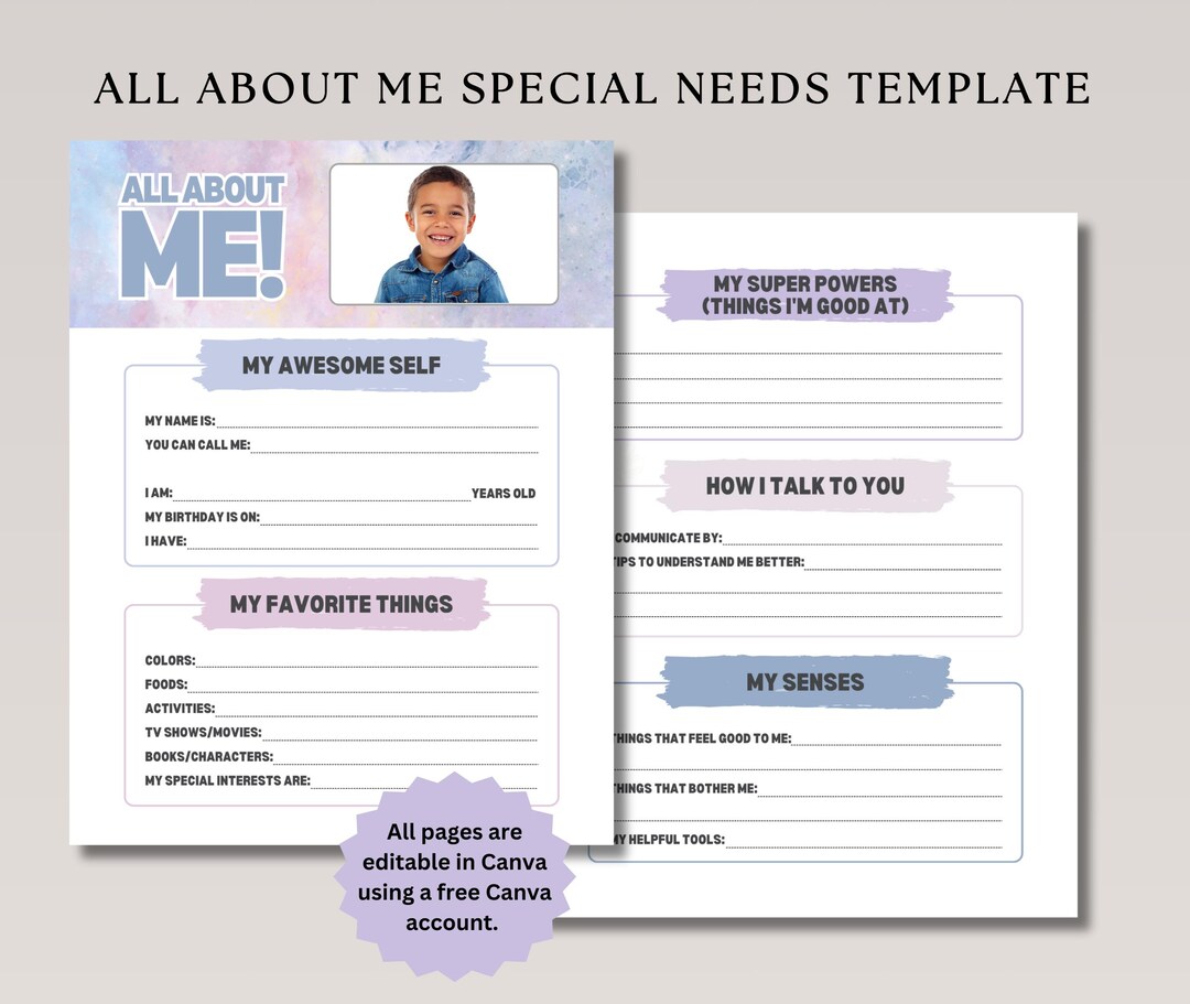 Editable Template | Speech Disorder | All About Me Printable | Special ...