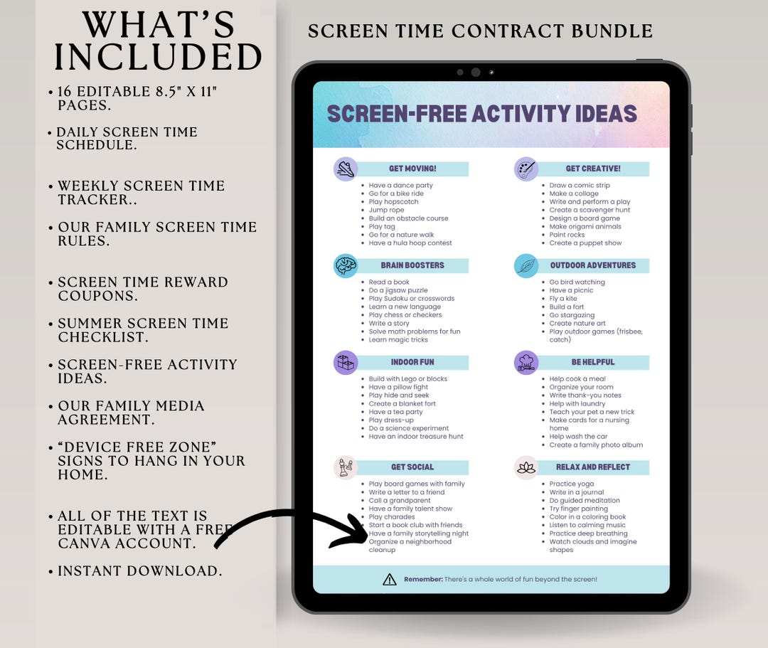 Screen Time Contract Bundle: Chore Chart & Checklist (digital Download ...