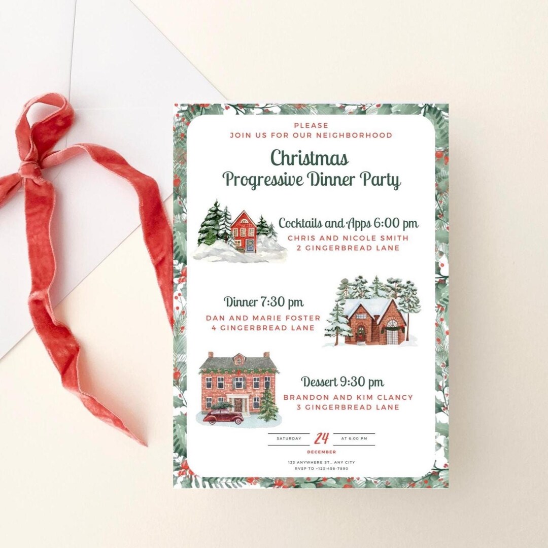 Progressive Dinner | Editable Template | Christmas Dinner Party ...
