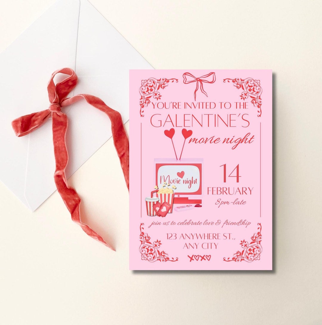 Editable Valentine's Movie Night Invitation|galentine's Day Movie Night ...