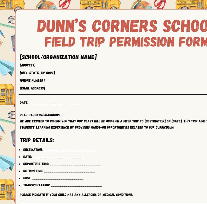 Editable Field Trip Form: Permission Slip & Chaperone Template (digital ...