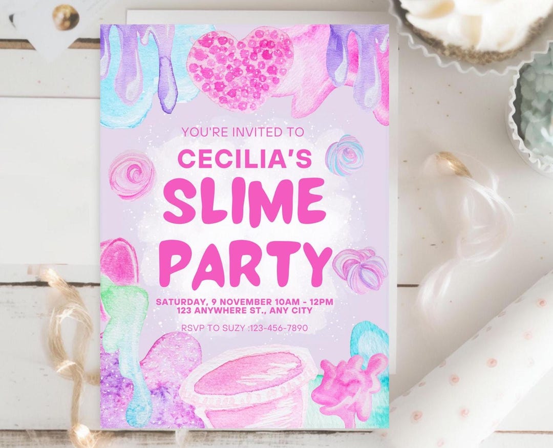 Editable Slime Party Invitation Template With Recipe (canva, Digital ...