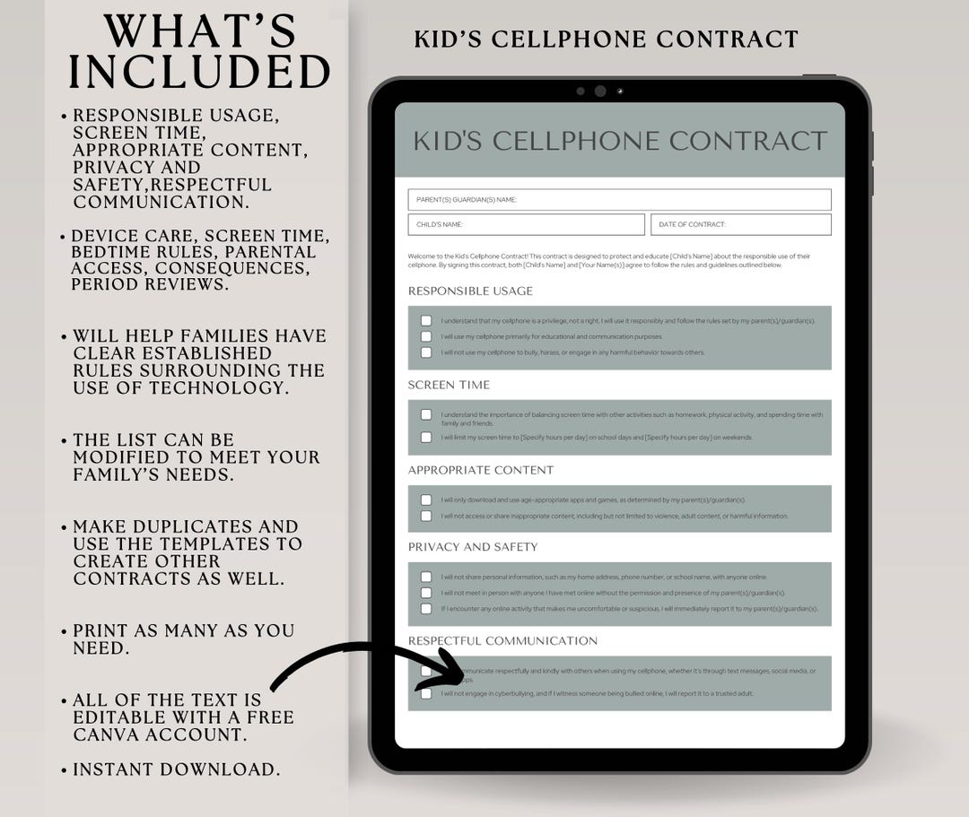First Phone | Phone Contract for Kids | Easy to Read | Parent Child ...