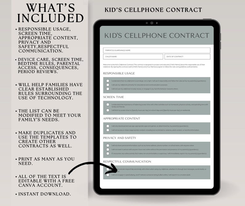 First Phone | Phone Contract for Kids | Easy to Read | Parent Child ...