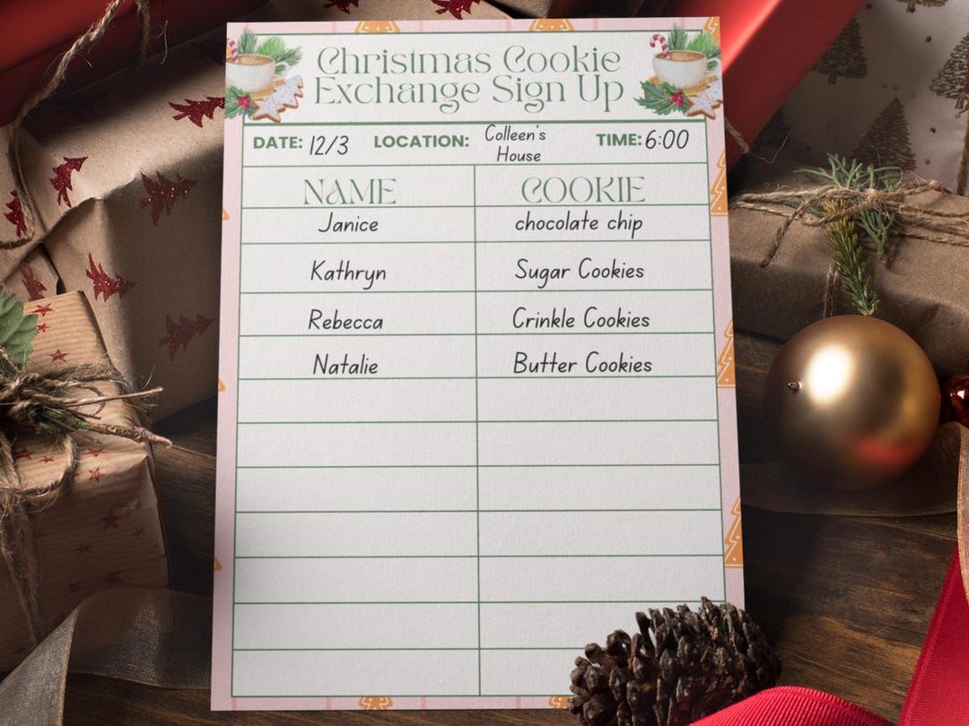 Christmas Cookie Sign up Sheet | Holiday Cookies Exchange Sign up ...