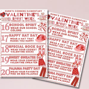 Editable Valentine February Spirit Week Flyer,valentine's Spirit Week ...