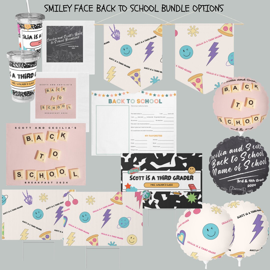Custom First Day of School Party Bundle, Custom Back to School Party ...
