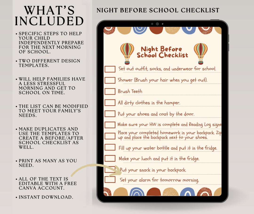 Get Ready for School Checklist | Before Bed | Ready for School Routine ...