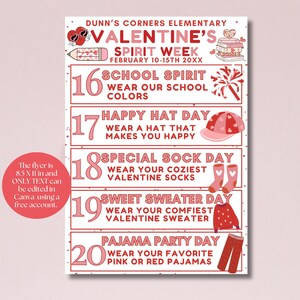 Editable Valentine February Spirit Week Flyer,valentine's Spirit Week ...