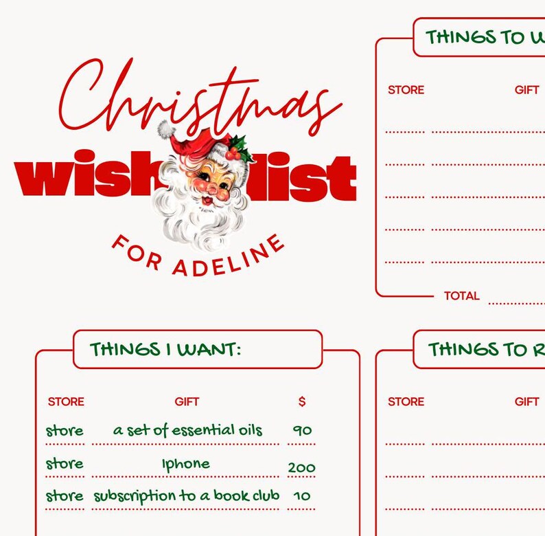 Santa Wish List Holiday Activity Kids Christmas List Holiday Wishes for ...