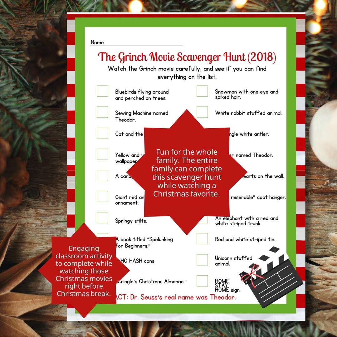 Christmas Movie Night Scavenger Hunt | Christmas Movies Activity ...