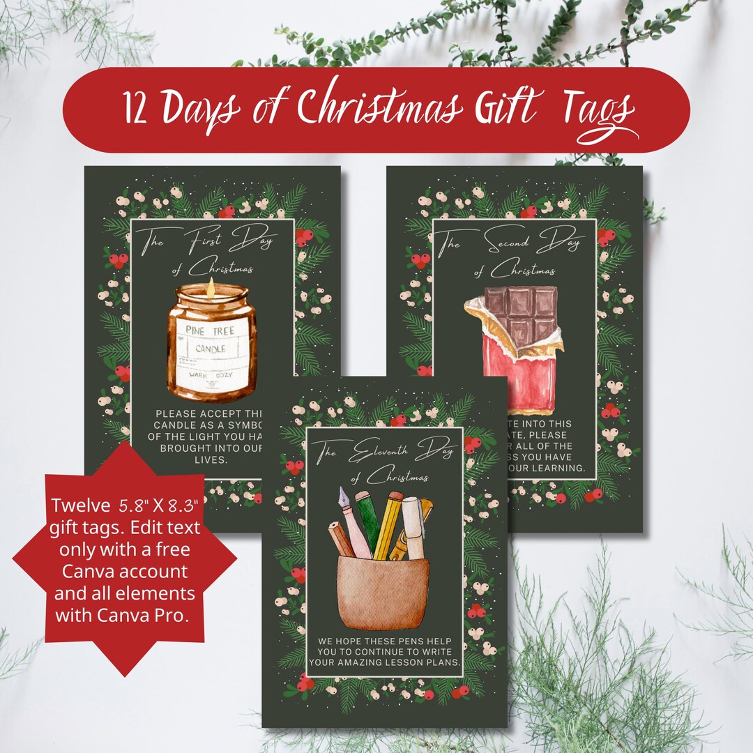 Editable 12 Days of Xmas Teacher Gift Tags | PTO PTA Staff Appreciation ...
