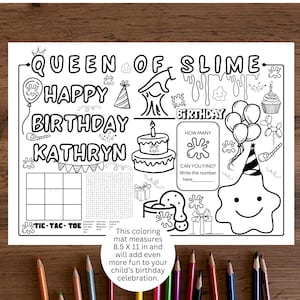 Personalized Slime Birthday Coloring Placemat: Party Decor (digital ...