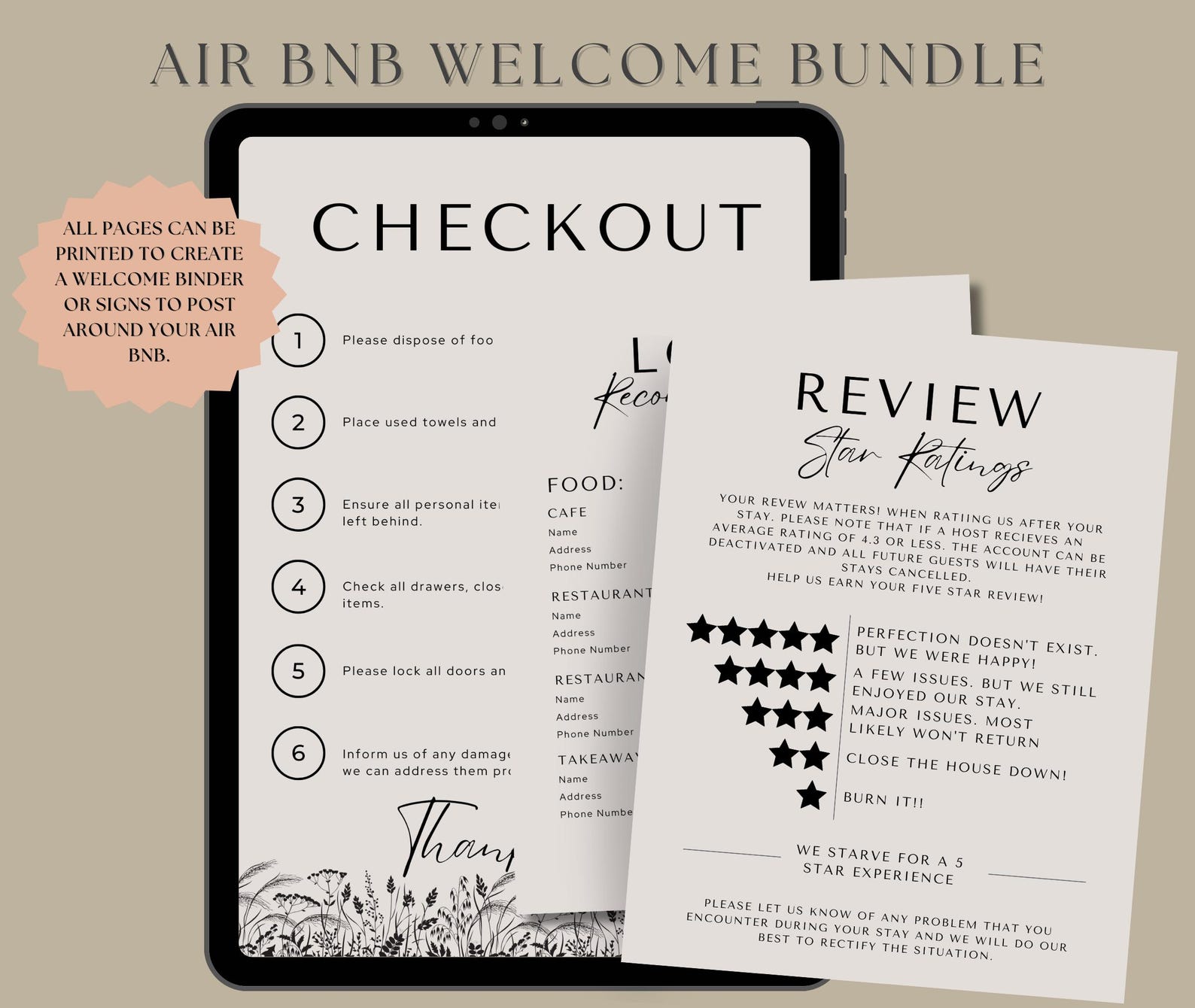 Printable Air Bnb Welcome Booklet Beach House Printable Air Bnb Welcome ...