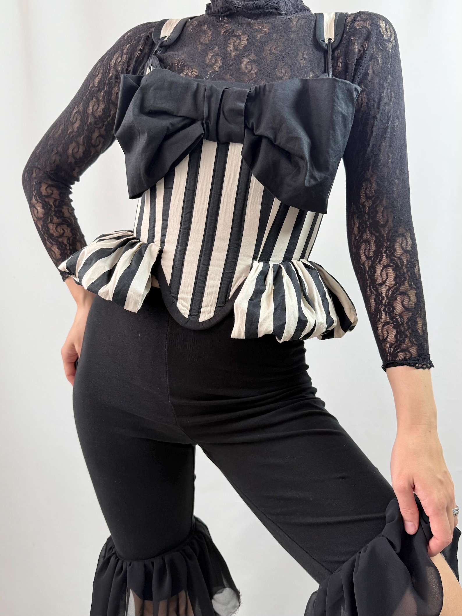 Striped Peplum Corset With Bow, Gothic Victorian Jester Top, Dark ...