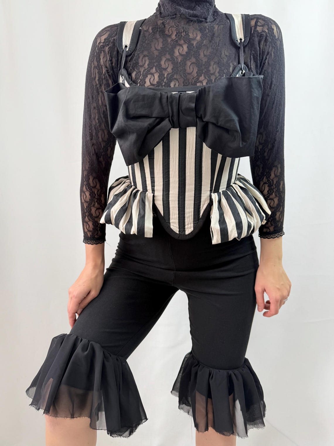 Striped Peplum Corset With Bow, Gothic Victorian Jester Top, Dark ...