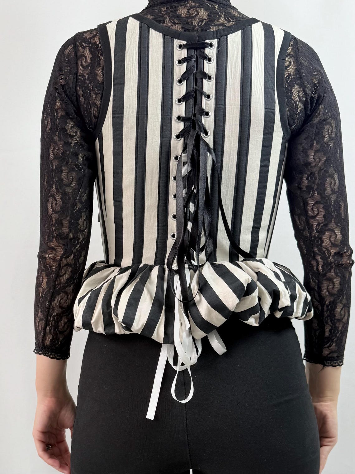 Striped Peplum Corset With Bow, Gothic Victorian Jester Top, Dark ...
