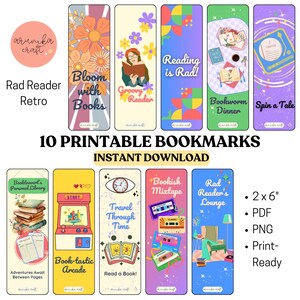 Printable Bookmark Set Retro Themed Groovy Reader Bookworm Gift Funky ...