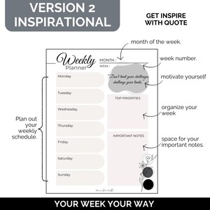 Weekly Planner Printable Minimalist Undated Letter Size Planner ...