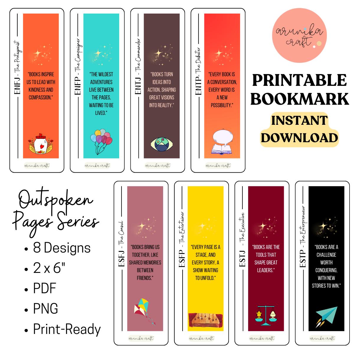 Printable Bookmark MBTI Inspire Extrovert Collectible Bookmark Set ...