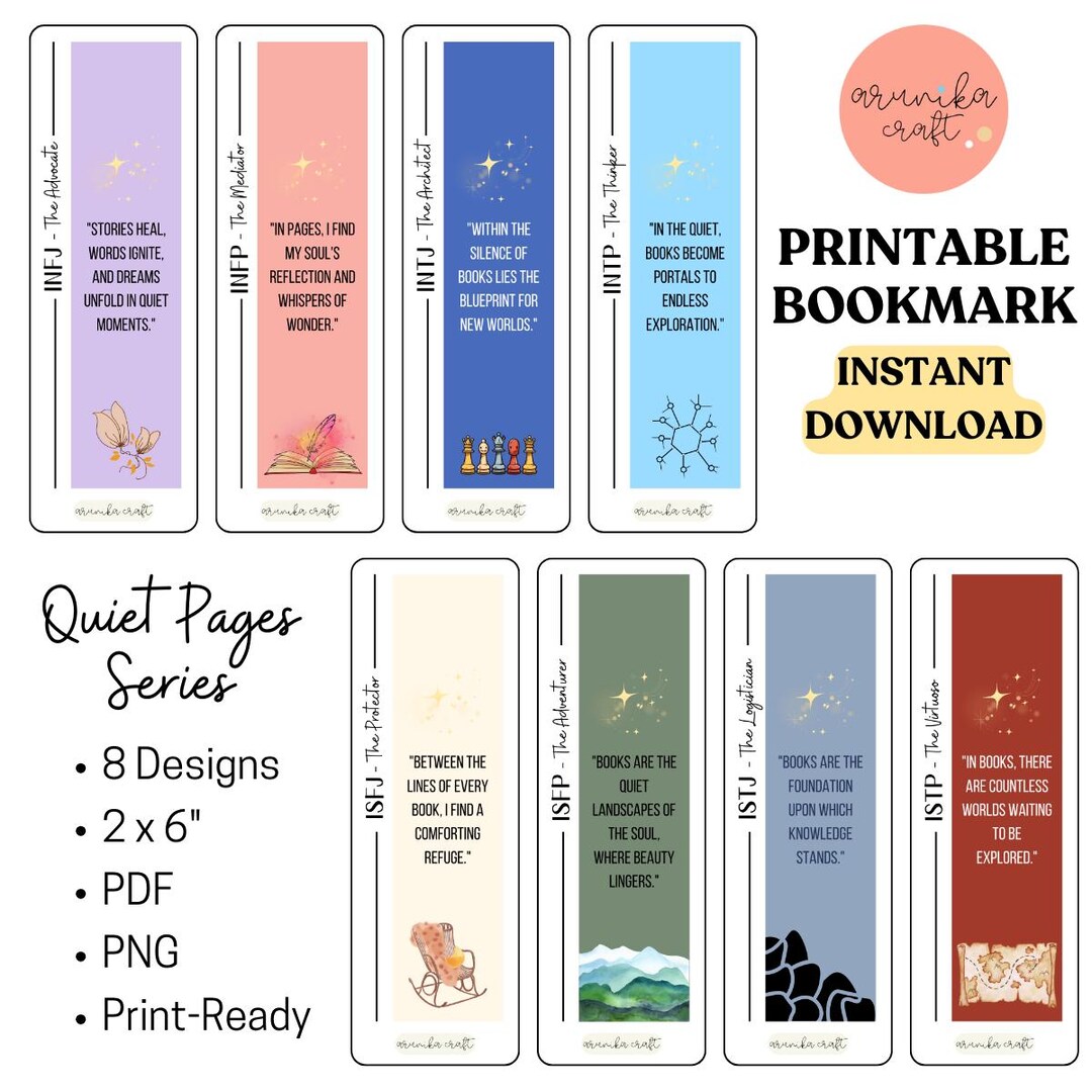Bookworm Printable Bookmark MBTI Theme Introvert Quote Bookmark ...