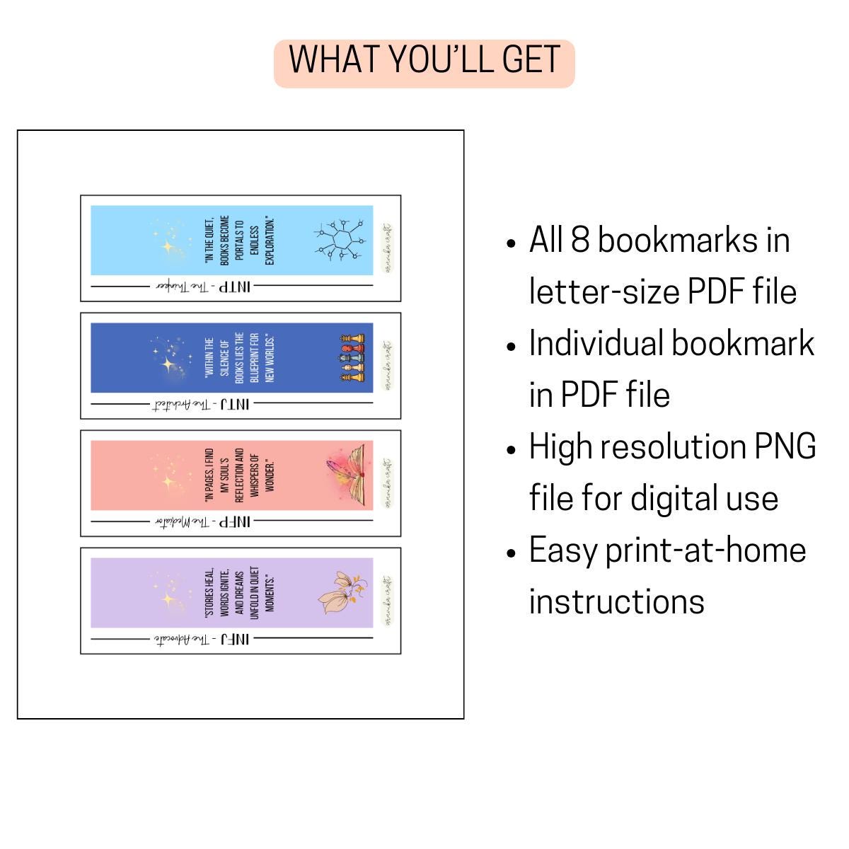 Bookworm Printable Bookmark MBTI Theme Introvert Quote Bookmark ...
