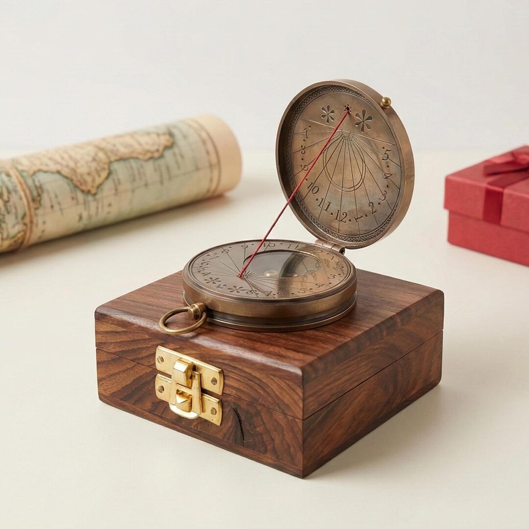 Personalized 3" Handmade Brass Sundial Compass | Retro Nautical ...