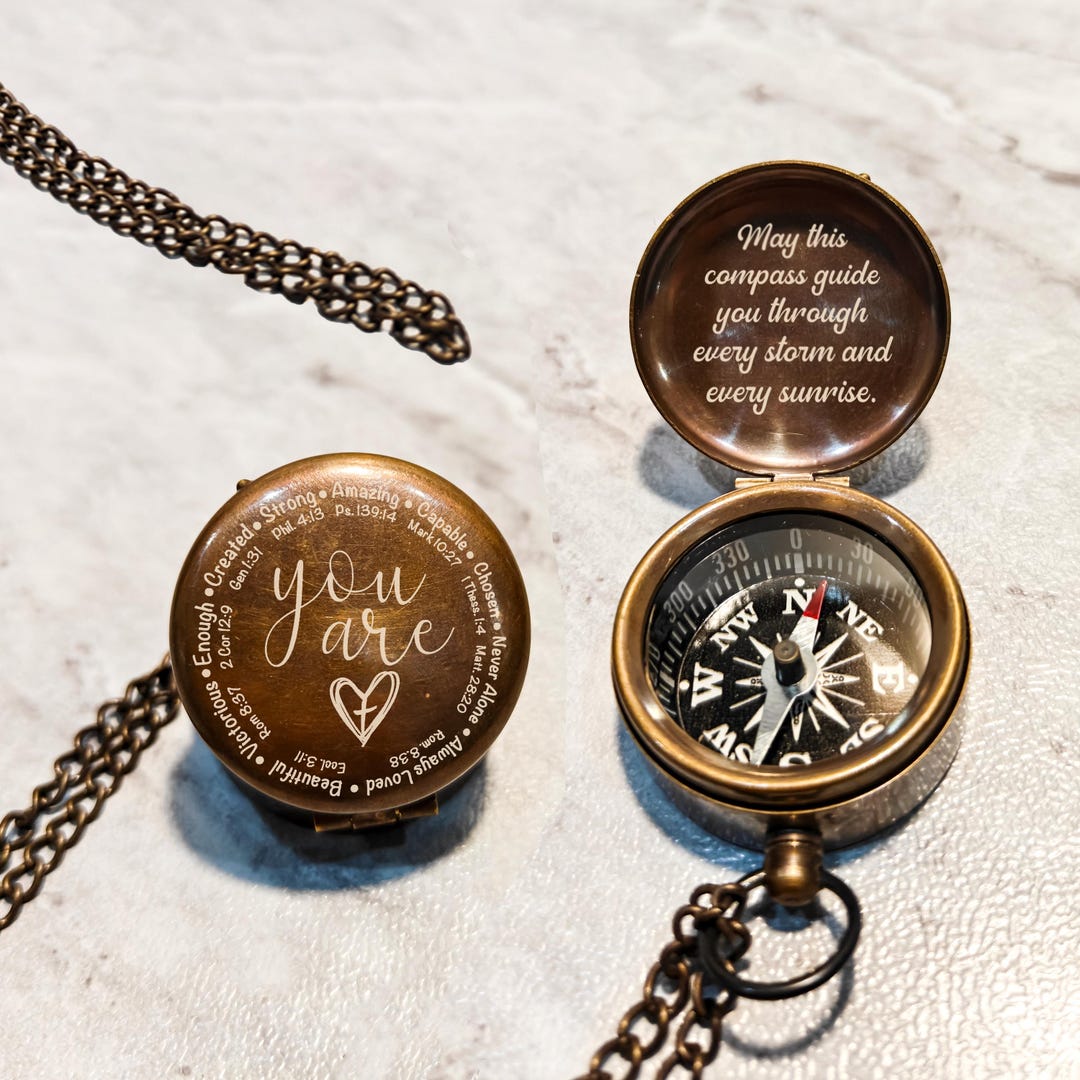 Personalized Working Compass Necklace | Engraved Handmade Brass Pendant ...