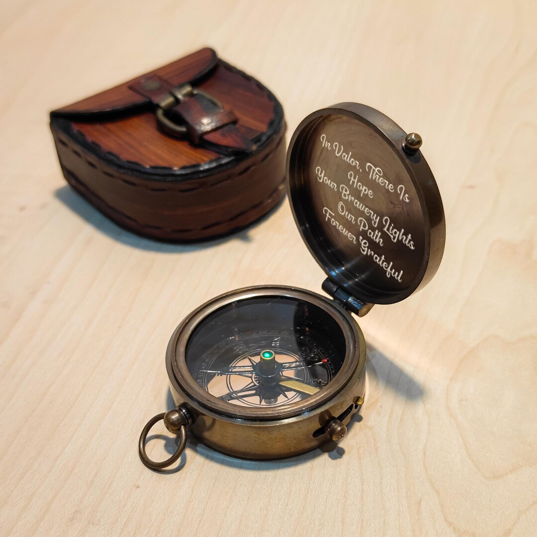 Personalized Brass Compass With Leather Pouch | Engraved Working ...