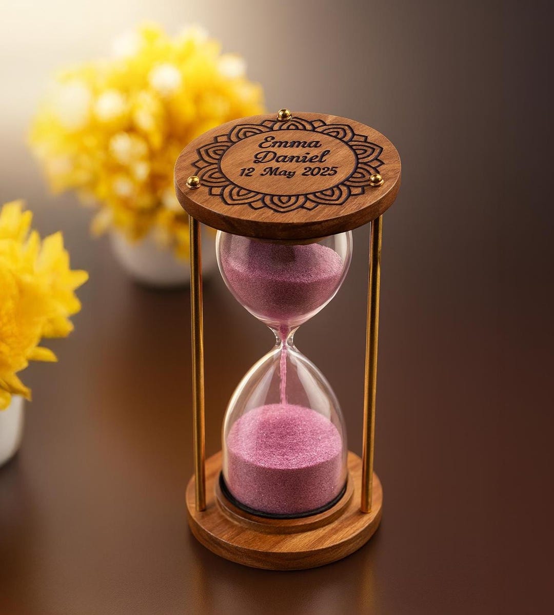 Personalized Custom Engraving Wooden Hourglass Timer With Brass Pillars ...