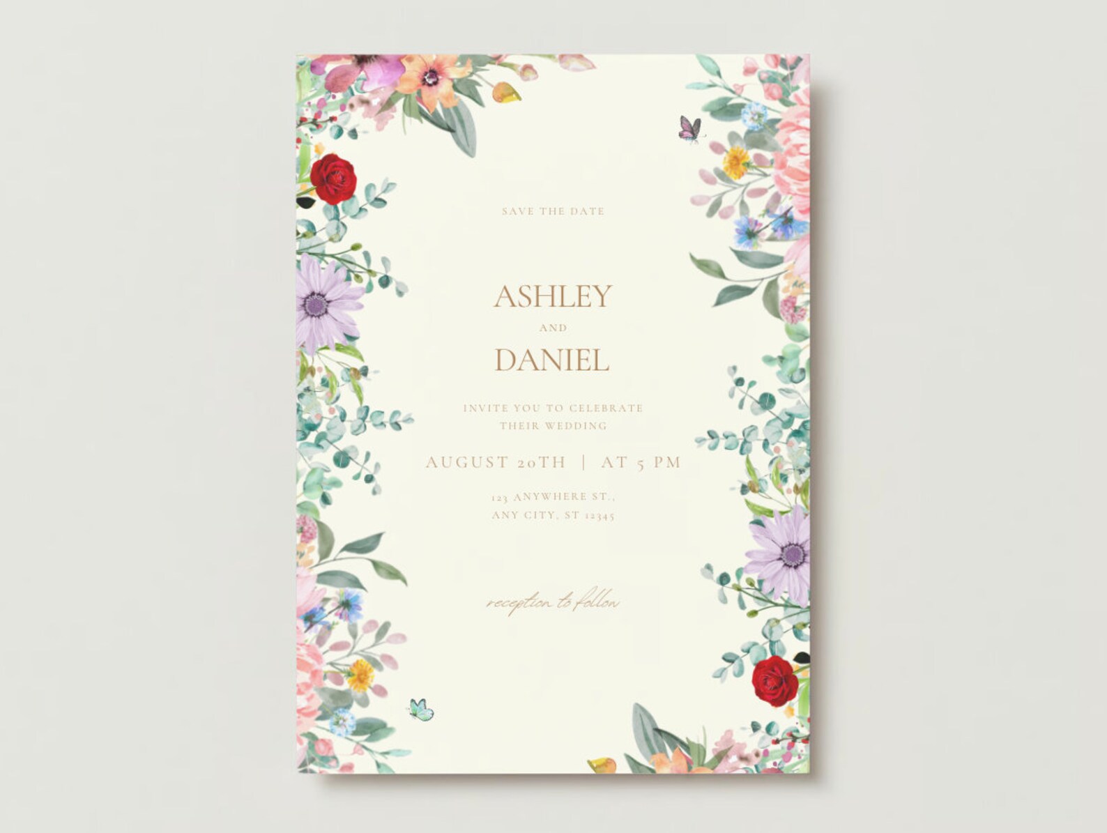 Wedding Invitation Colorful, Downloadable Invitation, Floral Wedding ...