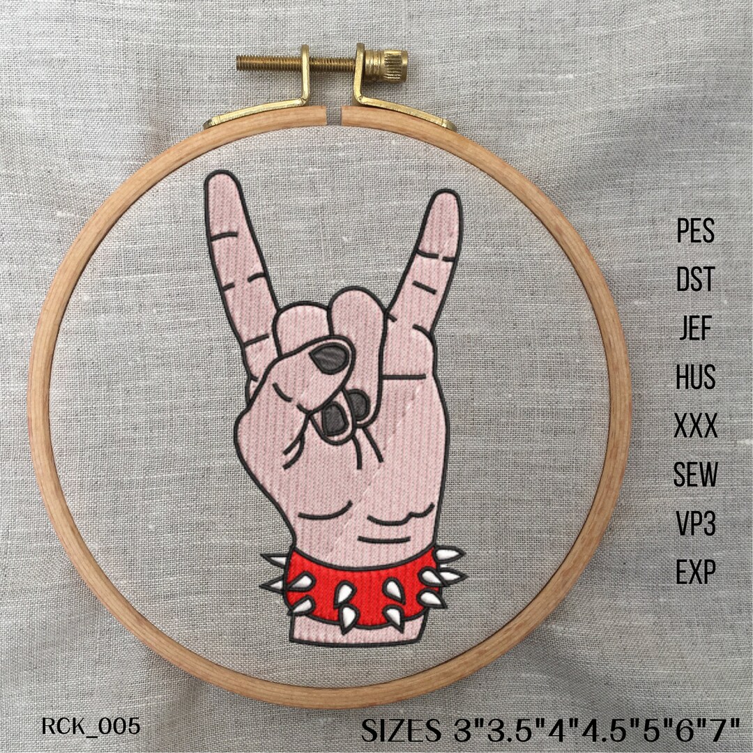 Rock Hand Embroidery Design, Punk Rock Gesture Pattern, Spiked Bracelet ...