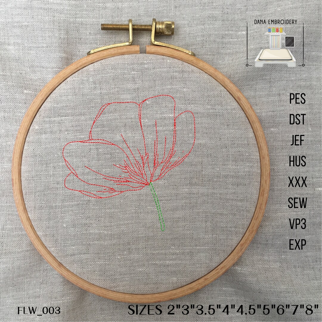 Floral Outline Embroidery Design for Machine Embroidery, Flower Line ...
