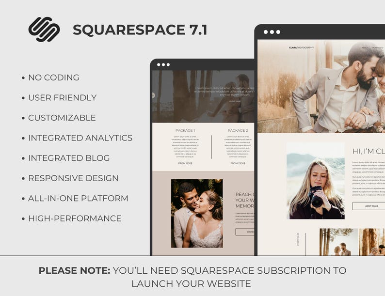 Squarespace Wedding Photographer Template, Wedding Photography Website, Squarespace 7.1 ...