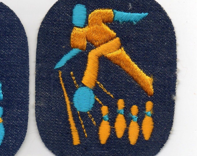 Vintage BOWLER - Embroidered Patch APPLIQUE - - 3 3/4" Tall - Denim ...