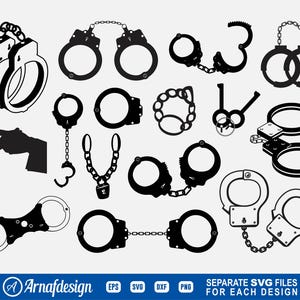 Handcuff SVG, Handcuff Clipart, Cut File, for Silhouette, Svg, Eps, Dxf ...