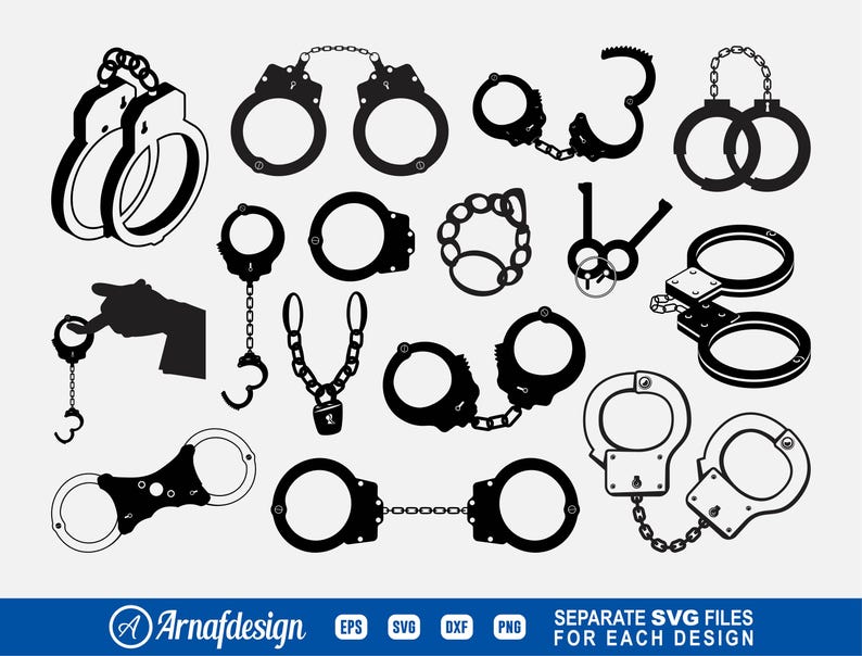 Handcuff SVG, Handcuff Clipart, Cut File, for Silhouette, Svg, Eps, Dxf ...